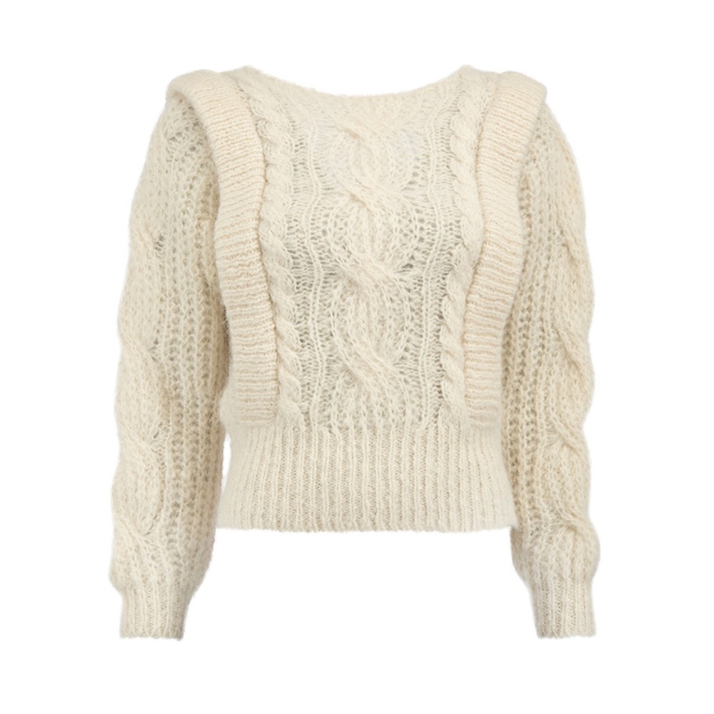 Szane Cream Wool Cable Knit Crossover Back Jumper Siz… - Gem